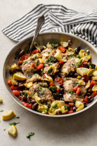 Easy One Pan Greek Chicken with Olives - Nourish and Fete
