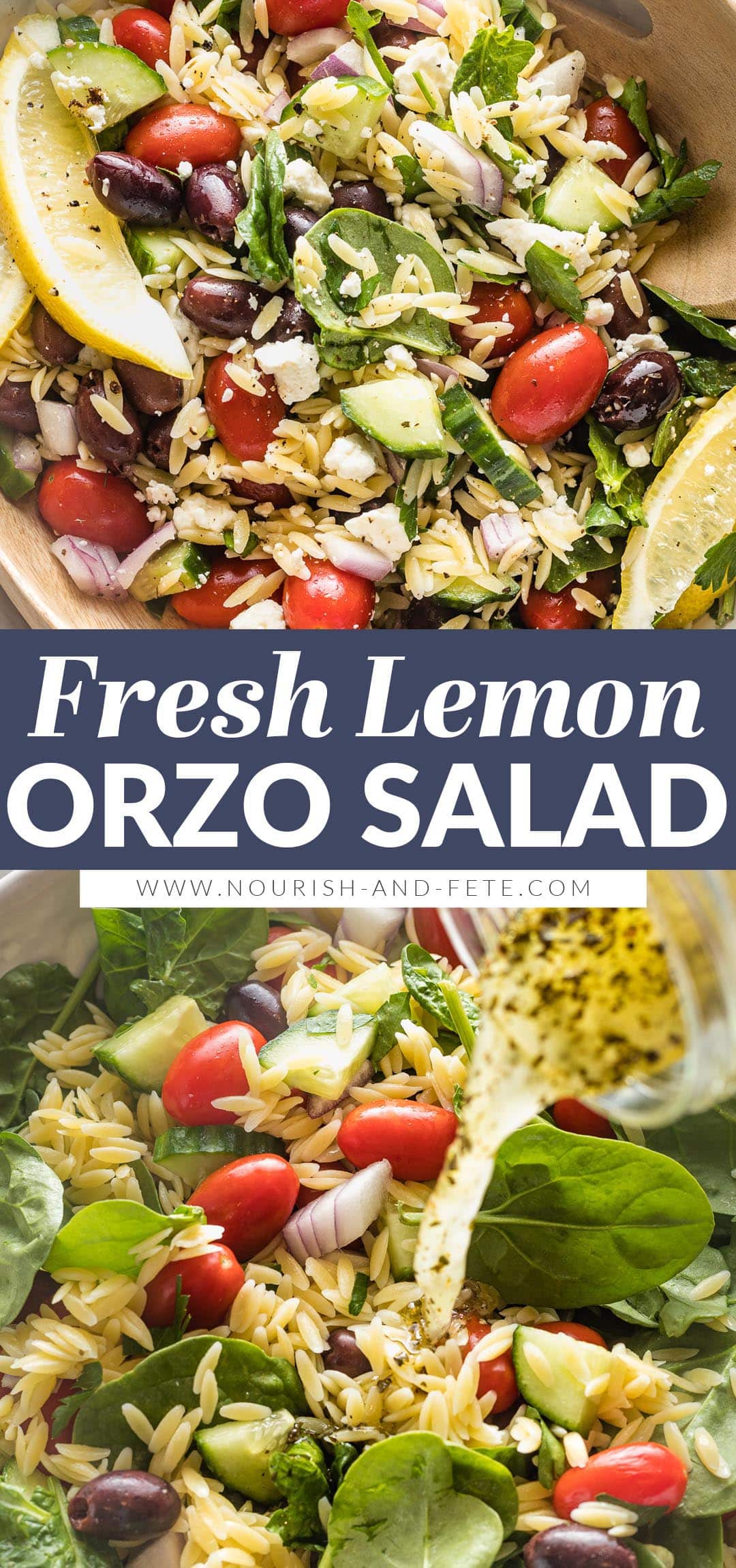 Lemon Orzo Salad with Feta - Nourish and Fete