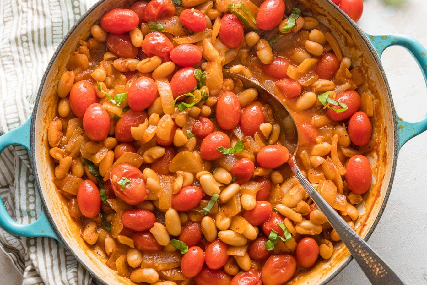 Braised White Beans and Tomatoes - Nourish and Fete