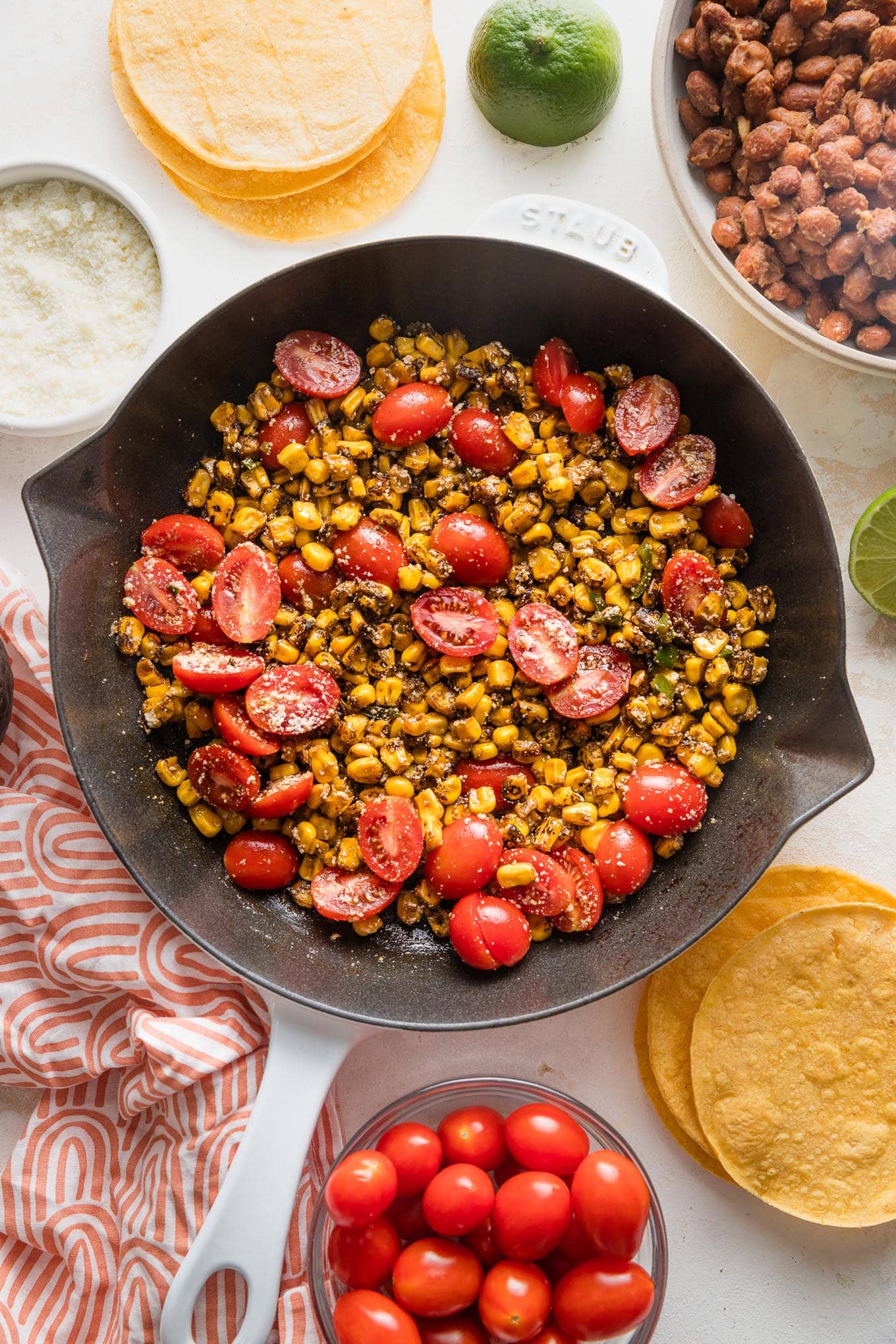 Pinto Bean Tostadas with Tomato Corn Salsa - Nourish and Fete