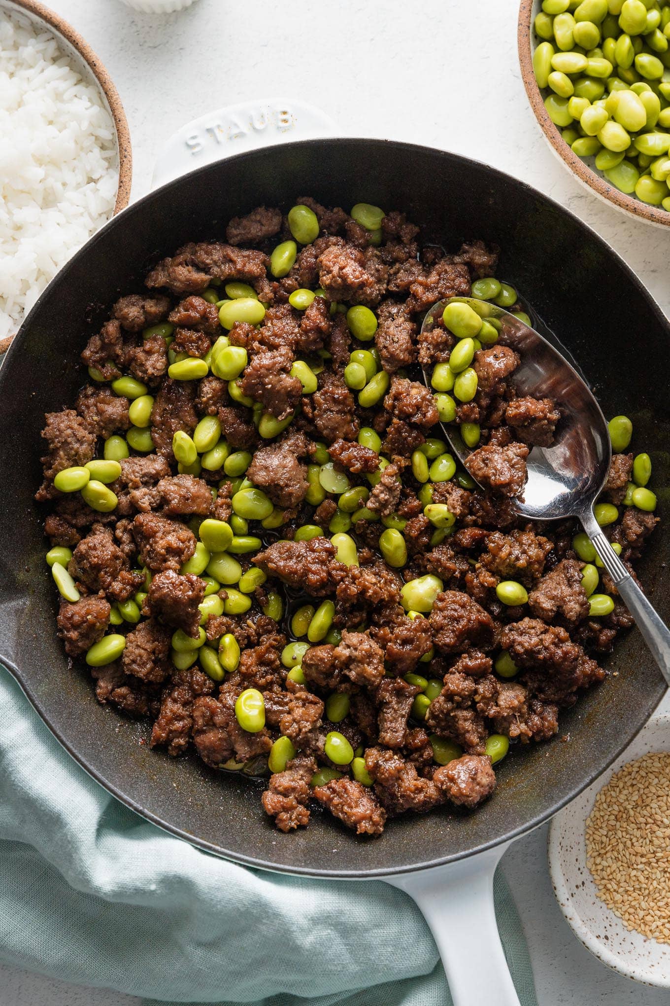 Ground Beef Bowls with Edamame - Nourish and Fete