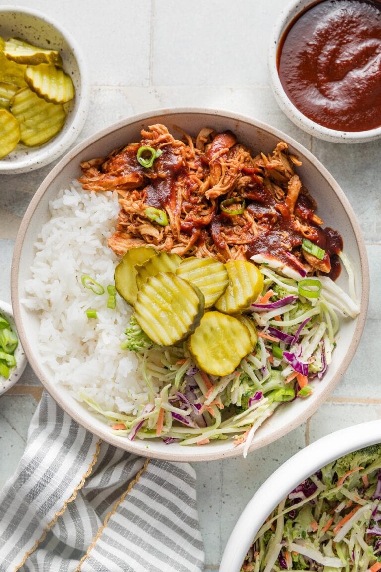 Pulled BBQ Chicken Bowls - Nourish and Fete