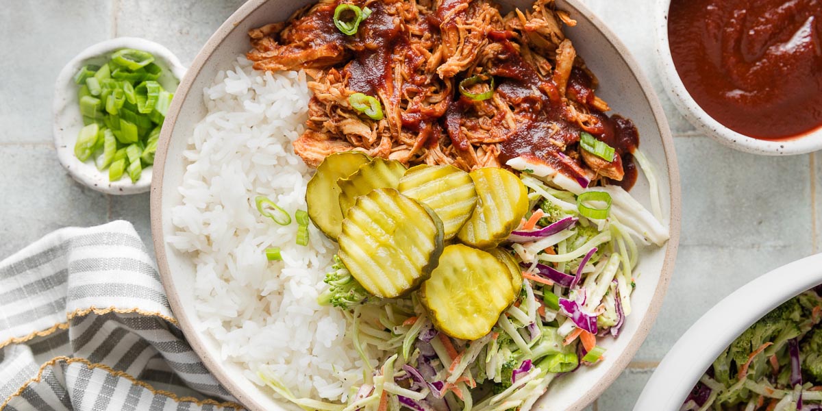 Pulled BBQ Chicken Bowls - Nourish and Fete