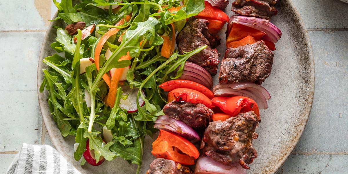 Easy Steak Kabobs with Pepper and Onion - Nourish and Fete